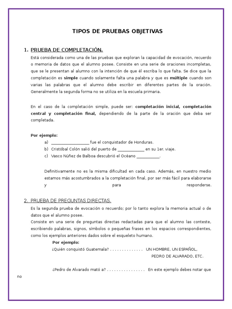 Tipos de Pruebas Objetivas | PDF | Palabra | Sustantivo