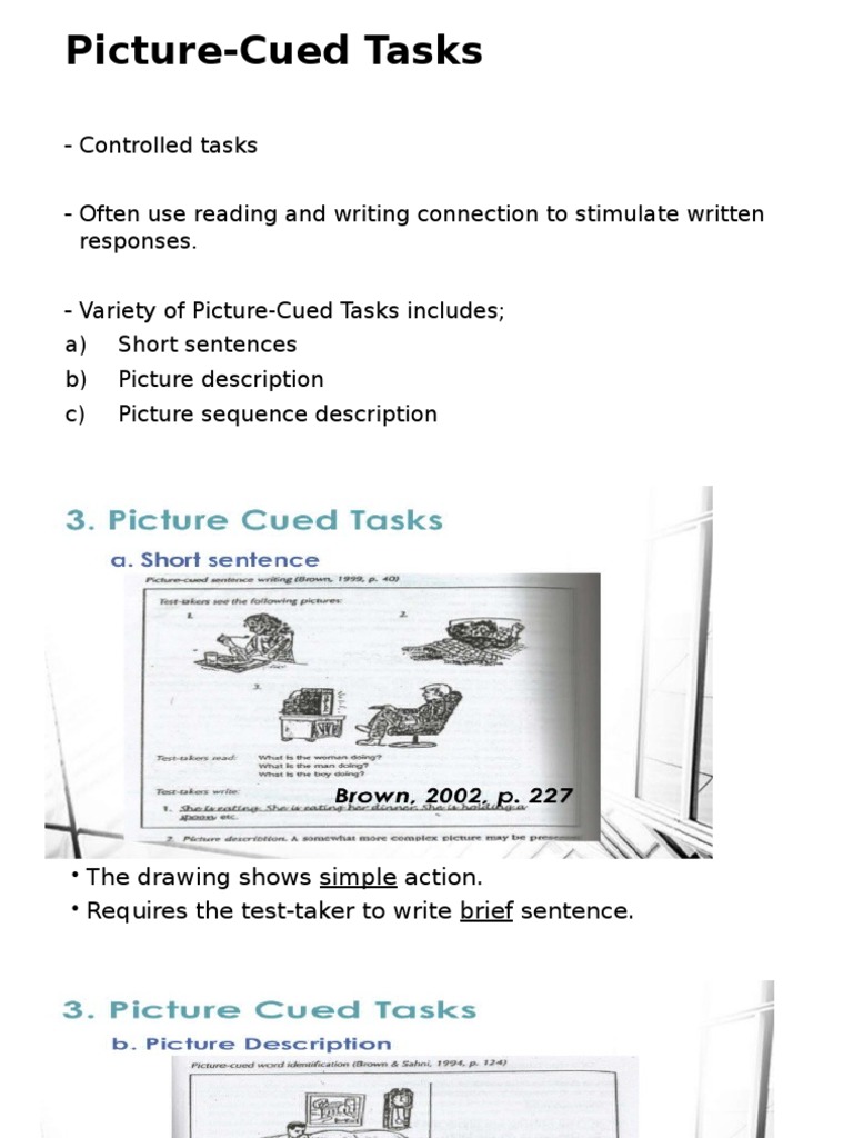 Language Assessment : Picture Cued Tasks