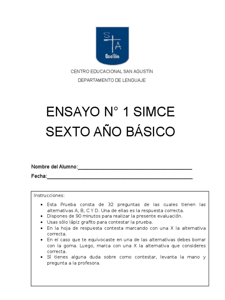 Ensayo SIMCE Sexto Básico Lenguaje y Comunicación | PDF | Pluma | Aves
