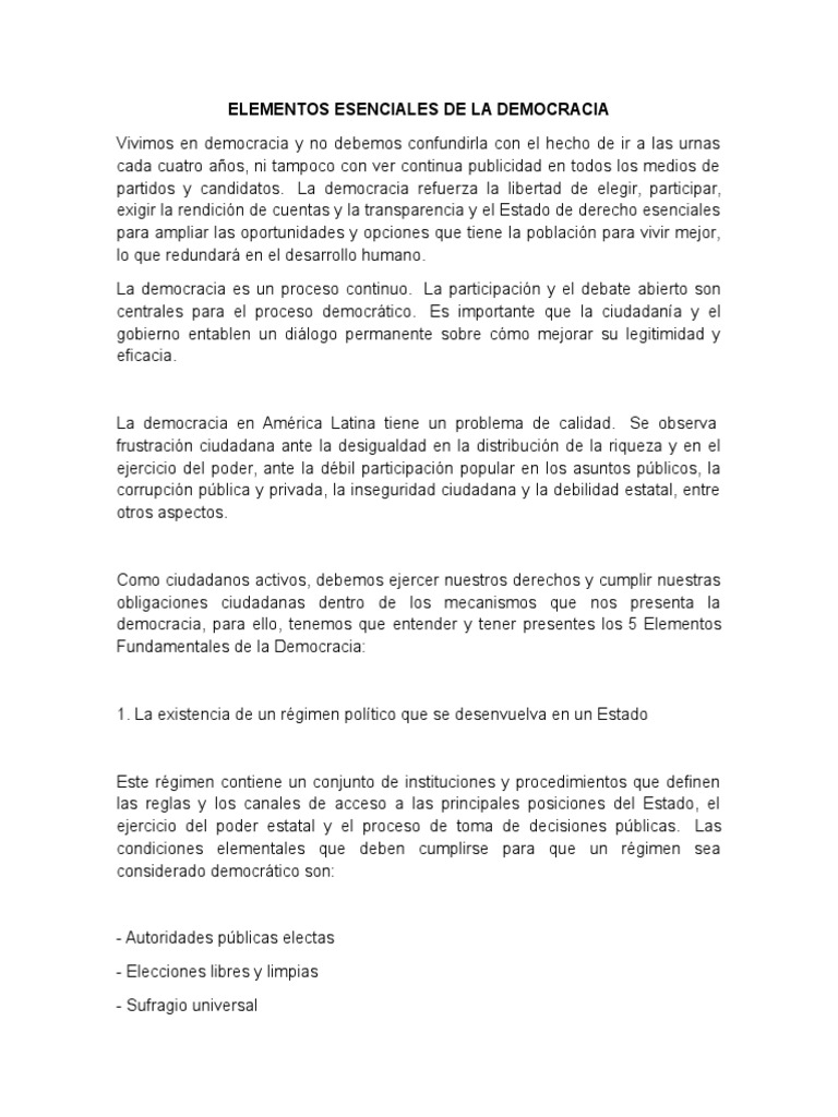 Elementos Esenciales de La Democracia | Democracia | Ideologías políticas