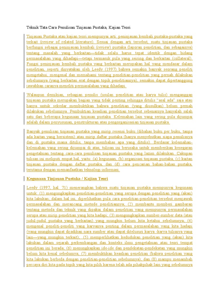 Teknik Tata Cara Penulisan Tinjauan Pustaka | PDF