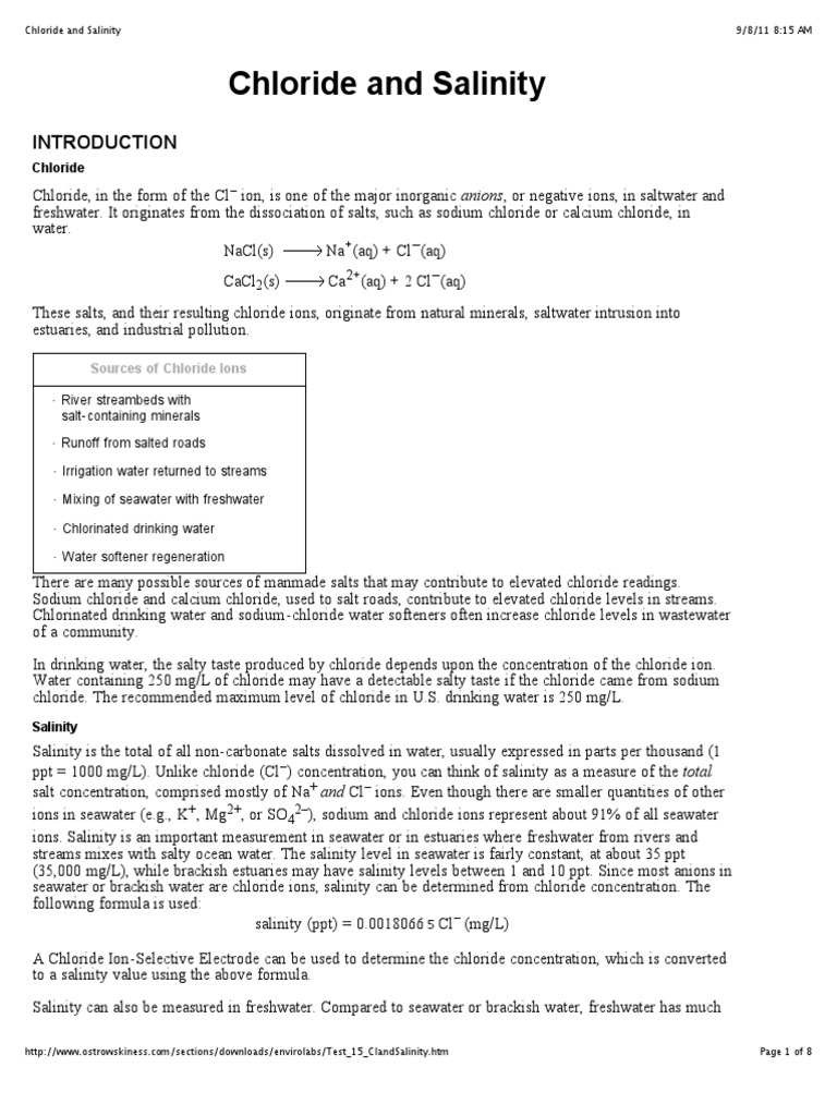 Chloride and Salinity | PDF | Salinity | Sodium Chloride