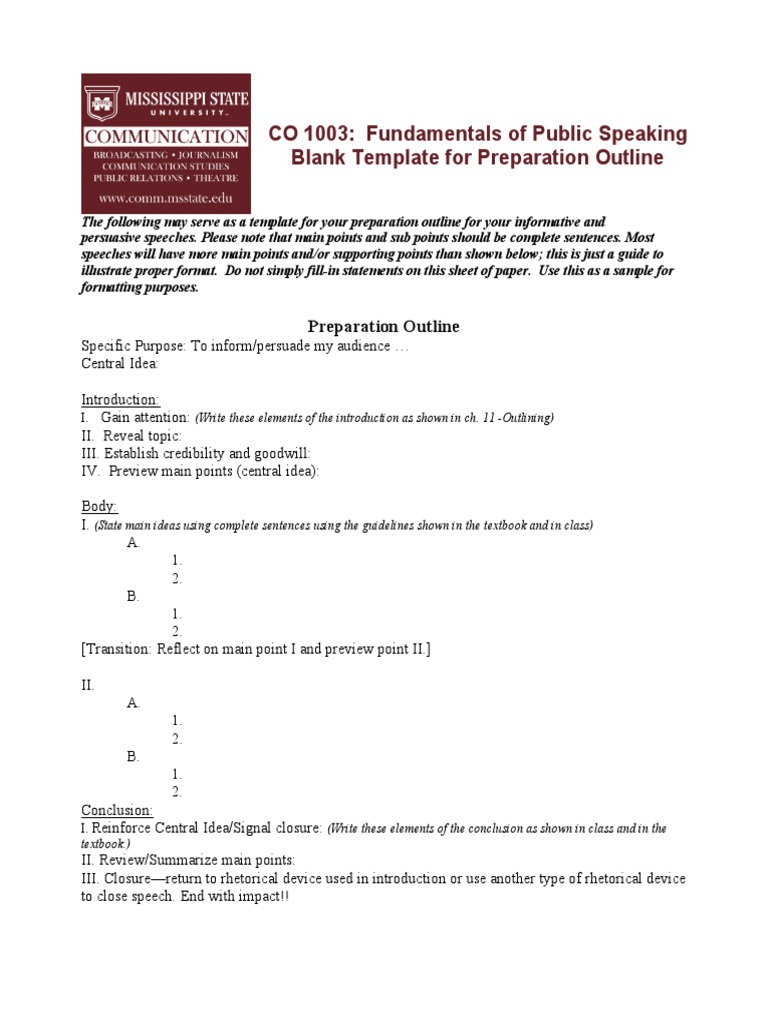 Preparation Outline Template Guide | PDF | Books | Written Communication