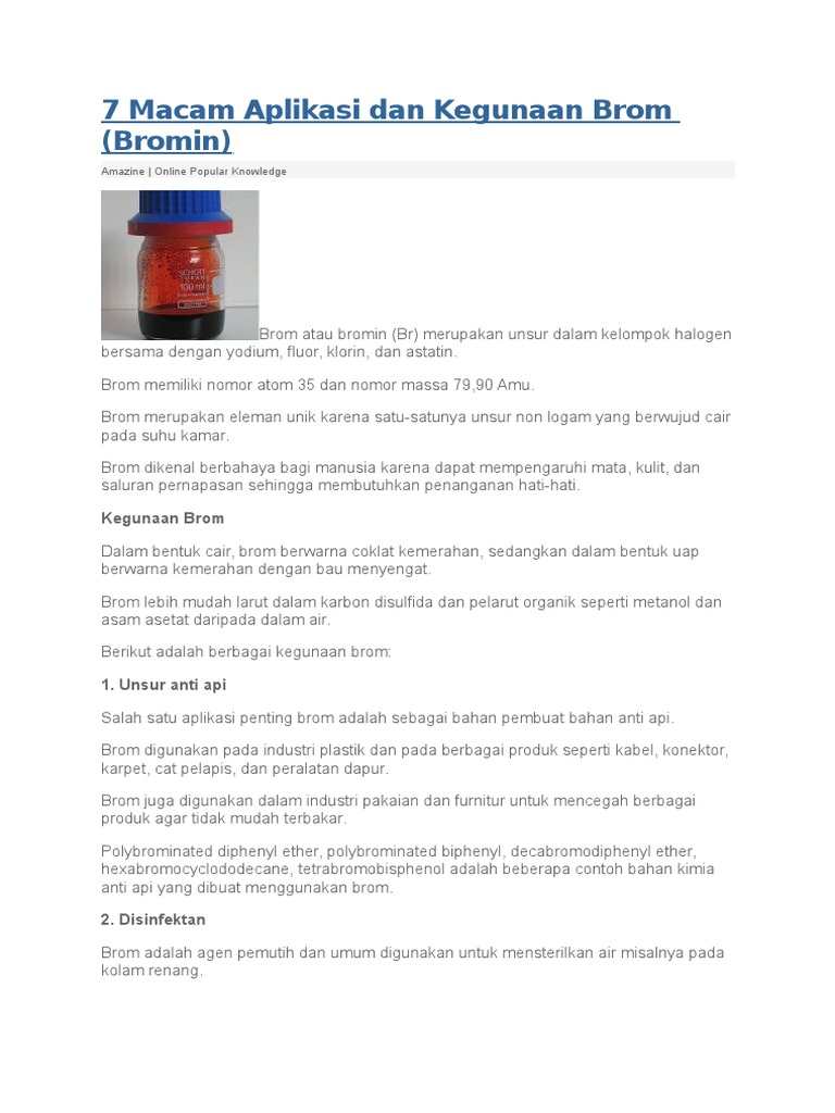 Kegunaan dan Manfaat Unsur Bromin | PDF