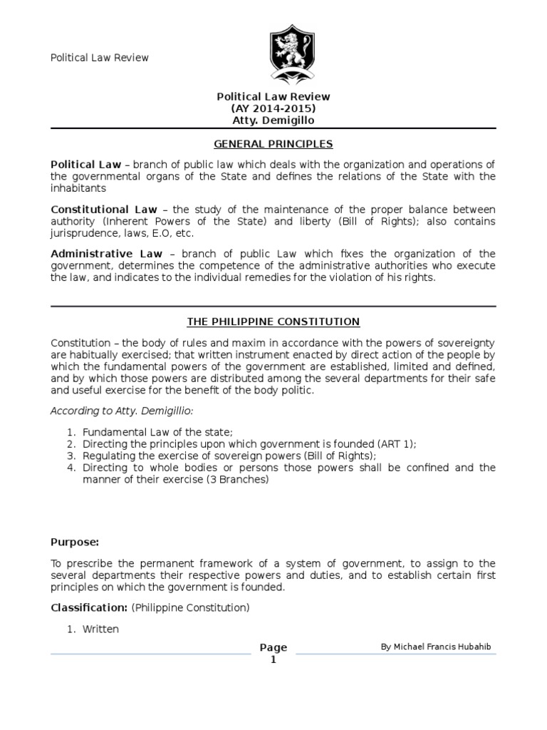 Political Law Review Outline | PDF | Eminent Domain | Ratification