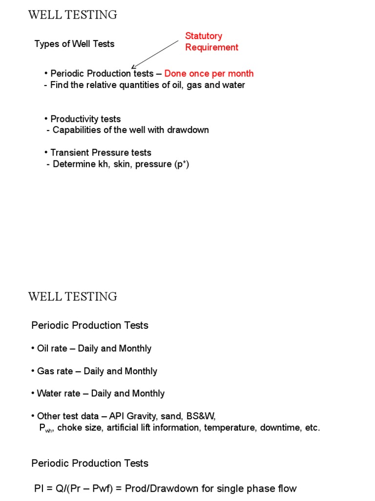 Types of Well Tests: Statutory Requirement | PDF | Pressure | Gases