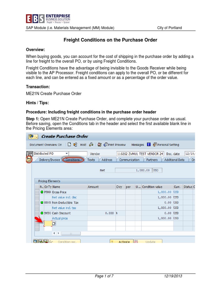 Freight Conditions On The Purchase Order: Overview | PDF