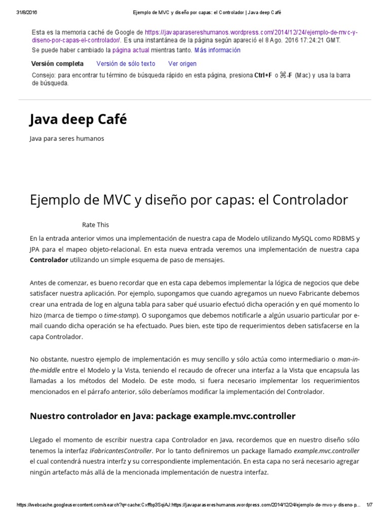Ejemplo de MVC y Diseño Por Capas - El Controlador - Java Deep Café | PDF | Modelo – Vista ...