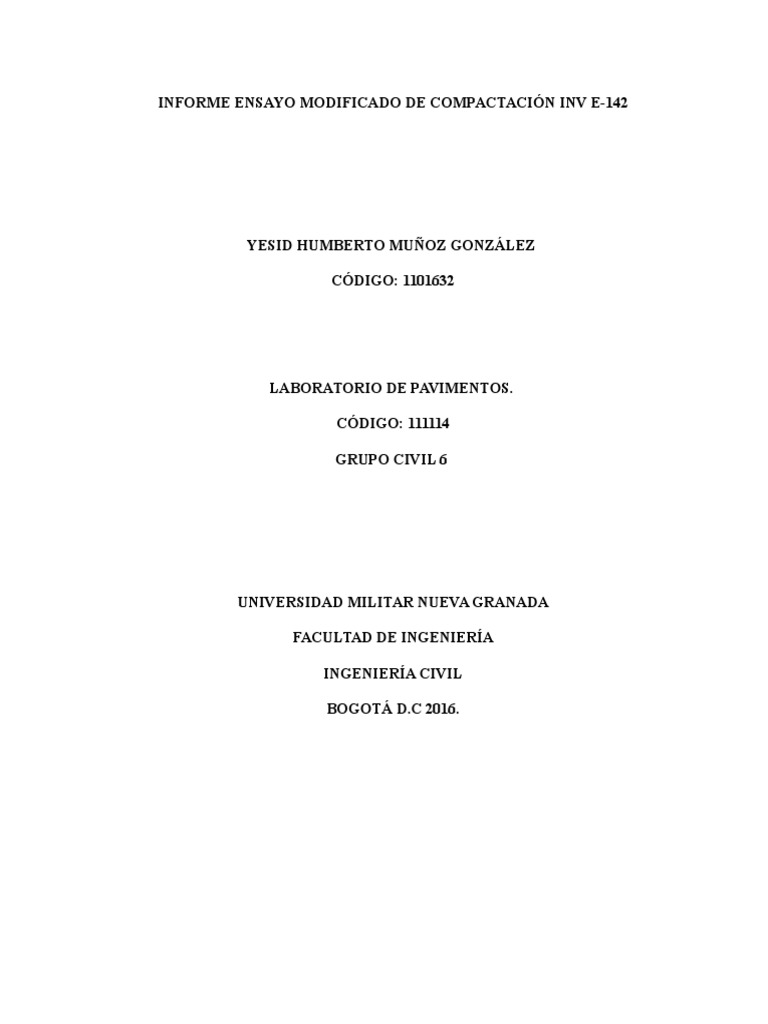 Informe de Compactación INV E-142 | PDF | Suelo | Laboratorios