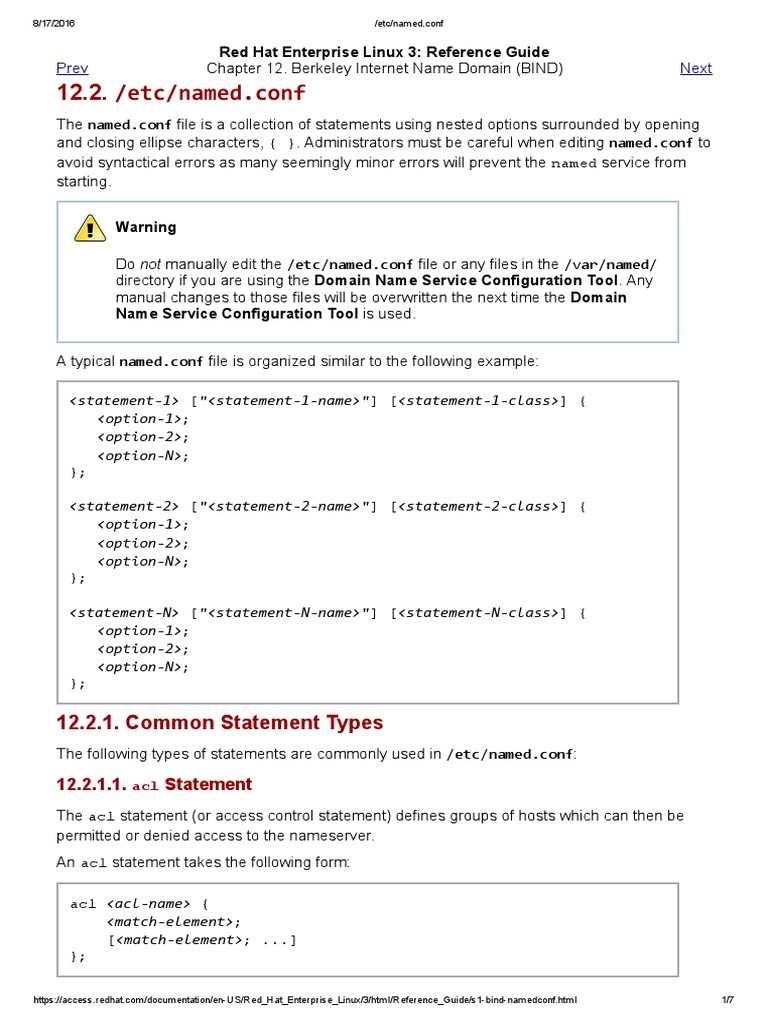 12.2. /etc/named - Conf: 12.2.1. Common Statement Types | PDF | Domain Name System | Application ...