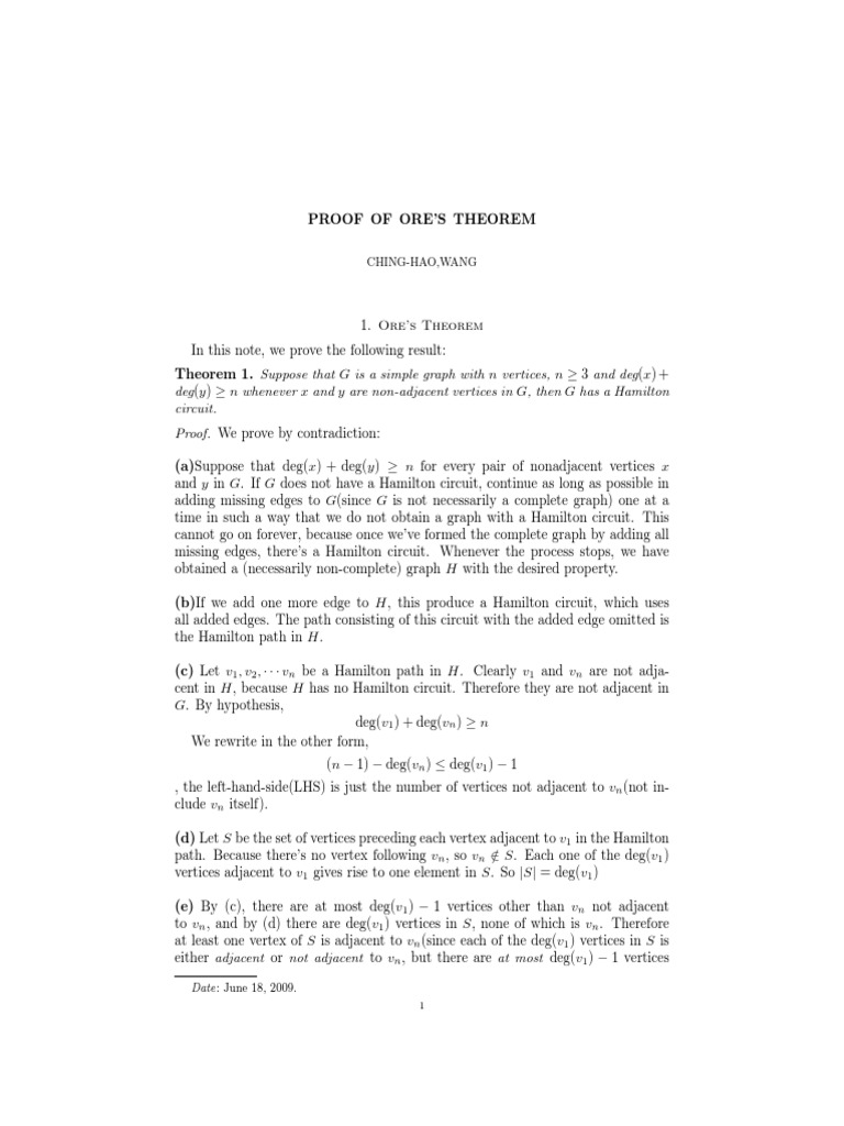 Proof of Ore's Theorem | PDF