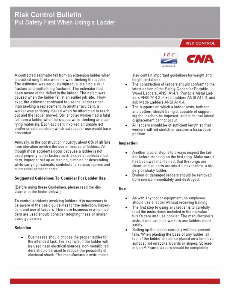 Risk Control Bulletin: Put Safety First When Using A Ladder | PDF ...