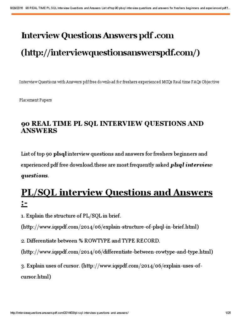 90 REAL TIME PL SQL Interview Questions and Answers List of Top 90 PLSQL Interview Questions and ...