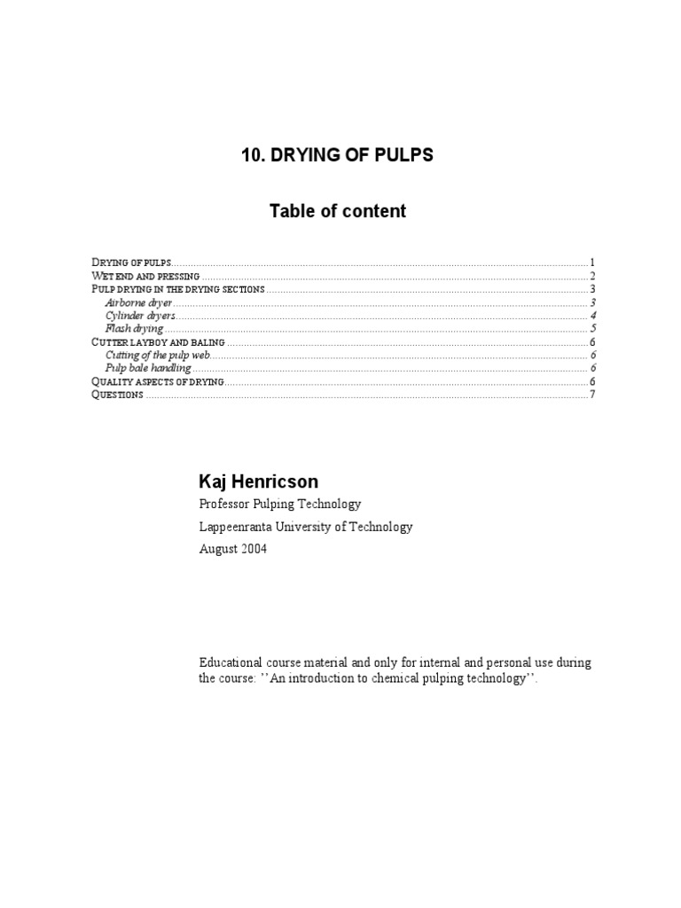 10 Drying of Pulps | PDF | Pulp (Paper) | Paper