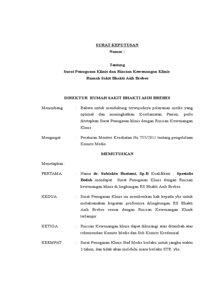 SPK Dan RKK Dokter Spesialis Bedah DR Tomi | PDF
