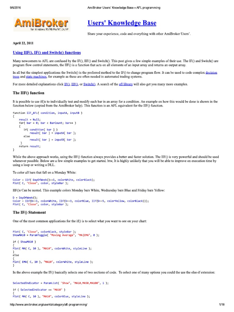 AmiBroker Users' Knowledge Base AFL Programming | PDF