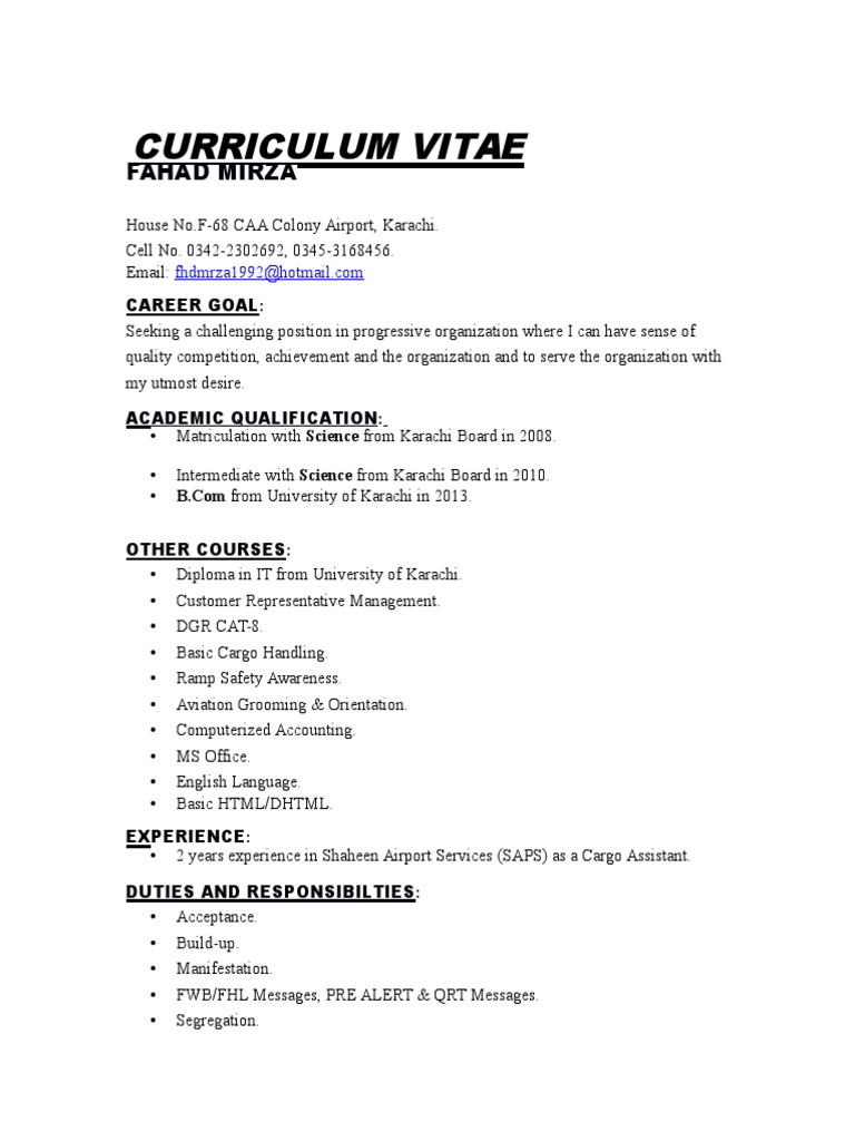 Curriculum Vitae: Fahad Mirza | PDF