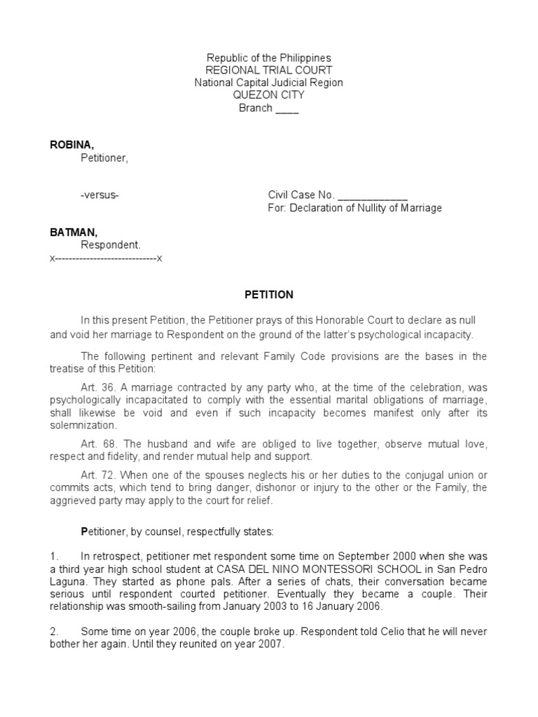 Nullity of Marriage - SAMPLE | Annulment | Marriage