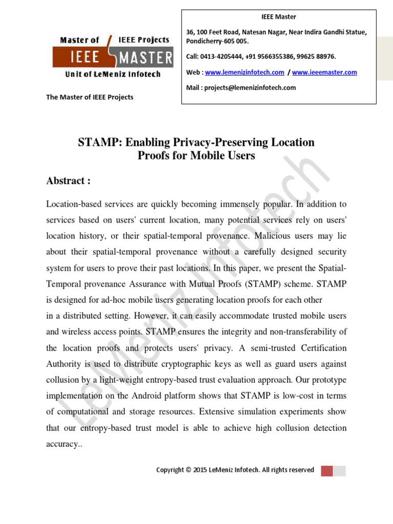 STAMP Enabling Privacy-Preserving Location Proofs For Mobile Users ...