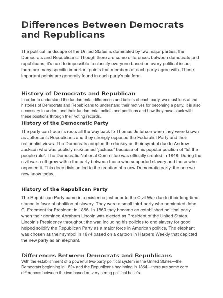 Differences Between Democrats and Republicans | PDF | Democratic Party ...