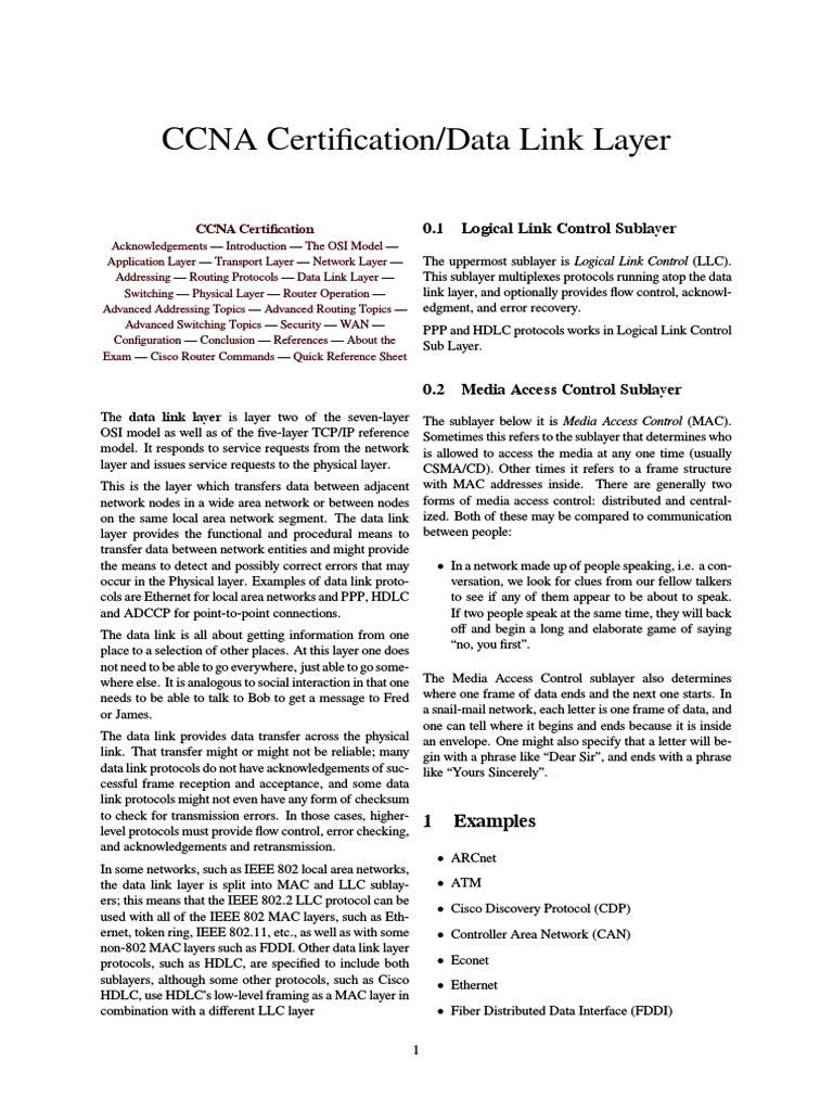 CCNA Certification/Data Link Layer: 0.1 Logical Link Control Sublayer ...