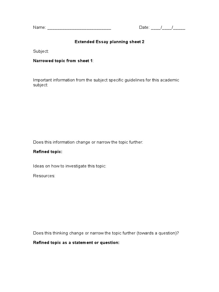 Extended Essay Planning Sheet 2 | PDF | Career & Growth | Science ...