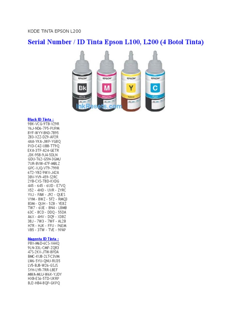 Epson L200 Ink Code Guide | PDF | Games & Activities | Technology ...