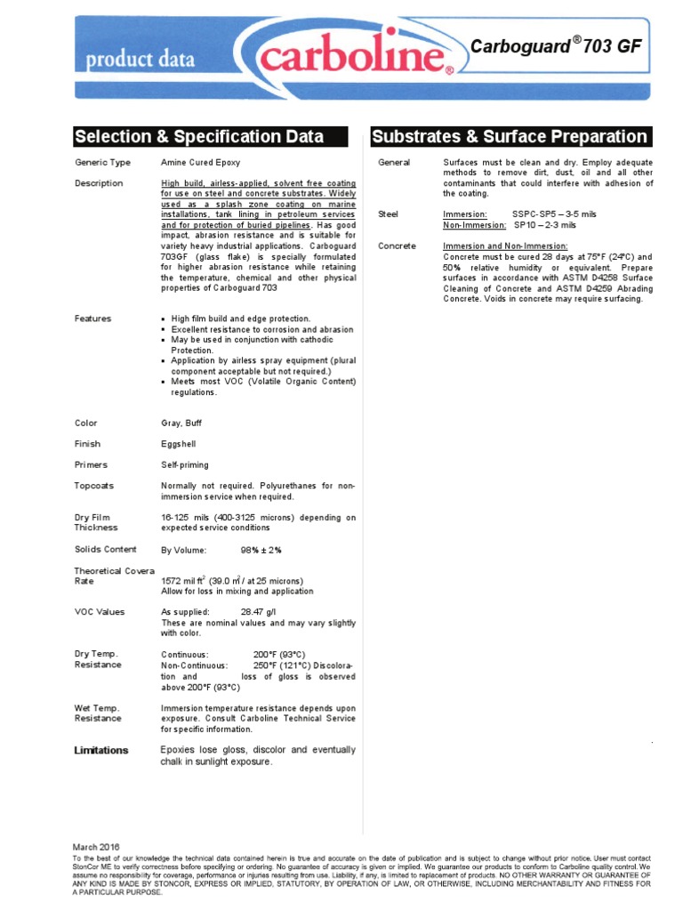 Carboguard 703 GF | PDF | Epoxy | Concrete