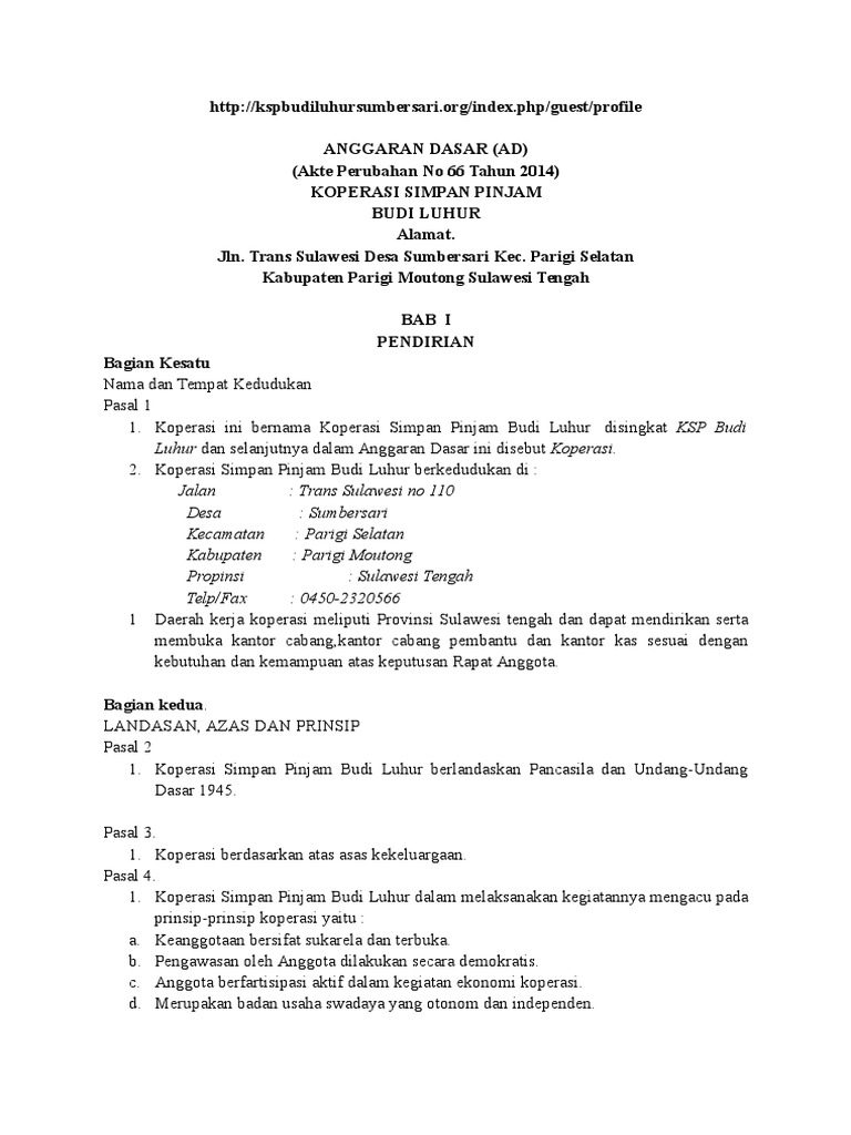 Contoh Ad-Art Koperasi | PDF