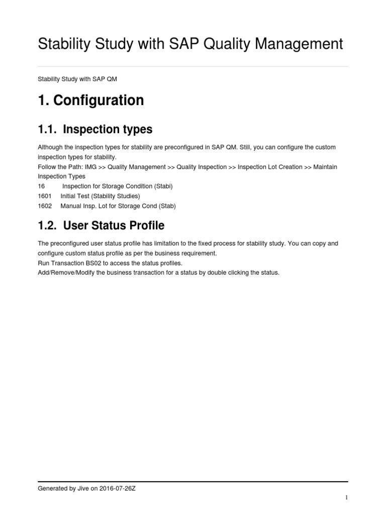 SAP QM Stability Study Configuration | PDF | Quality Management ...