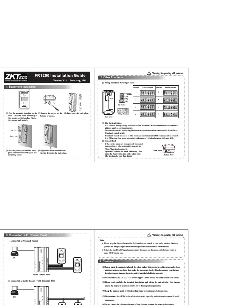 FR1200 Installation and Wiring Guide | PDF | Electrical Wiring | Switch