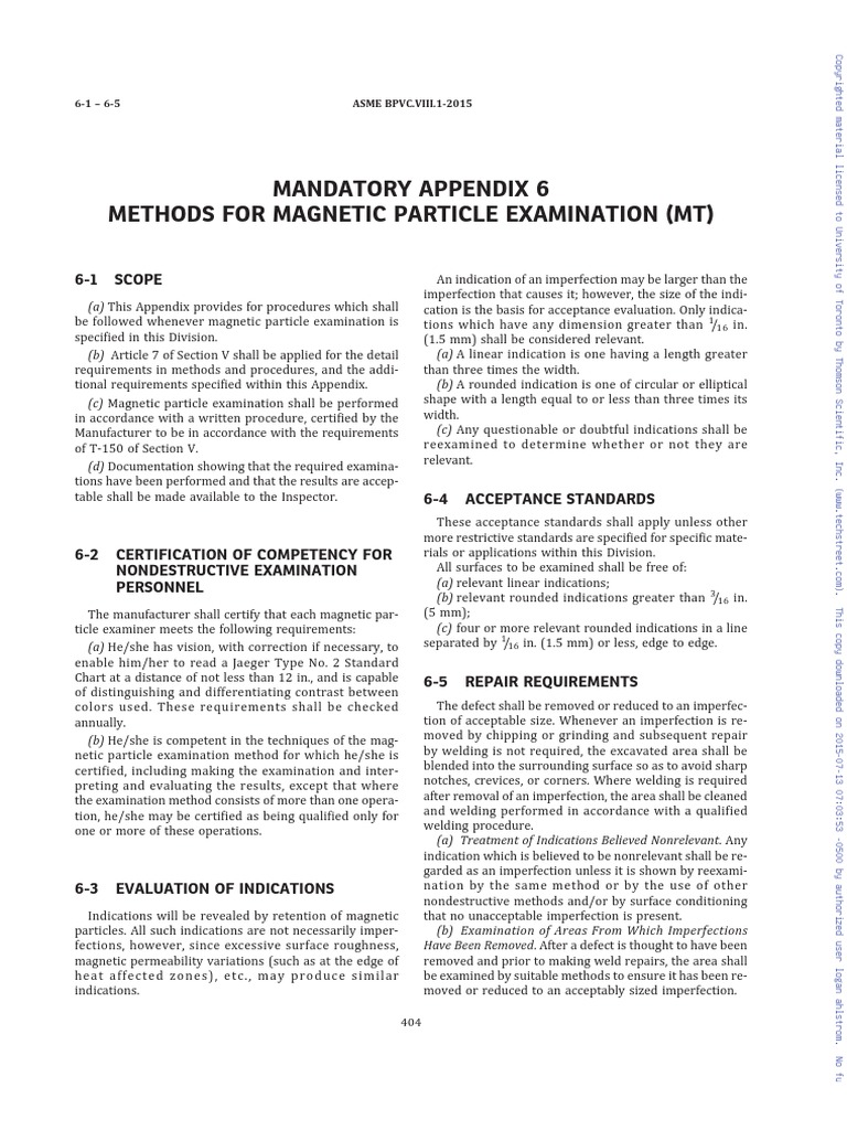 MPT Mandatory Appendix 6 | Nondestructive Testing | Welding