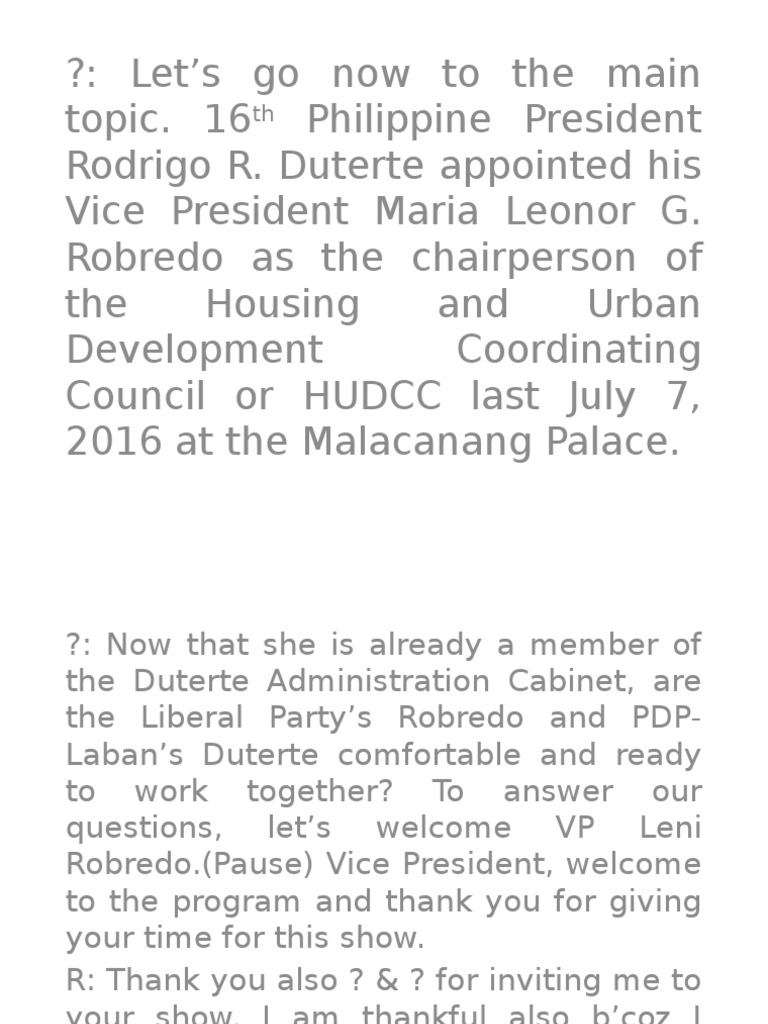 Talk Show Script | PDF | Rodrigo Duterte | Government
