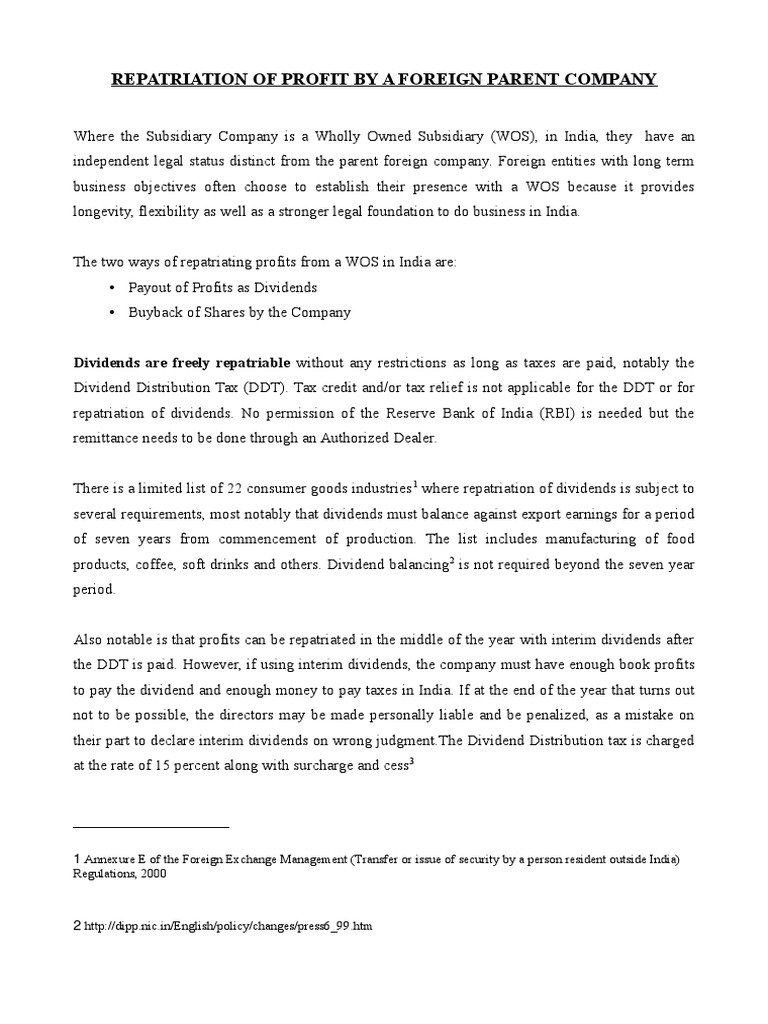 Repatriation of Profit | Royalty Payment | Dividend