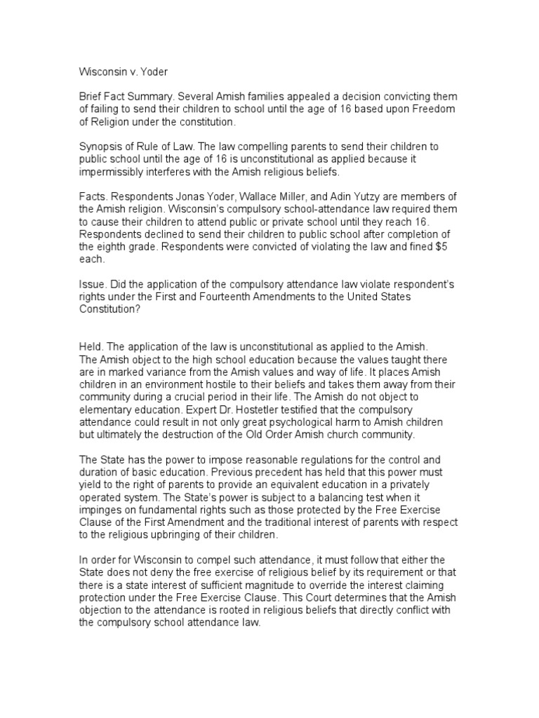 Wisconsin v. Yoder | Download Free PDF | Free Exercise Clause | Amish