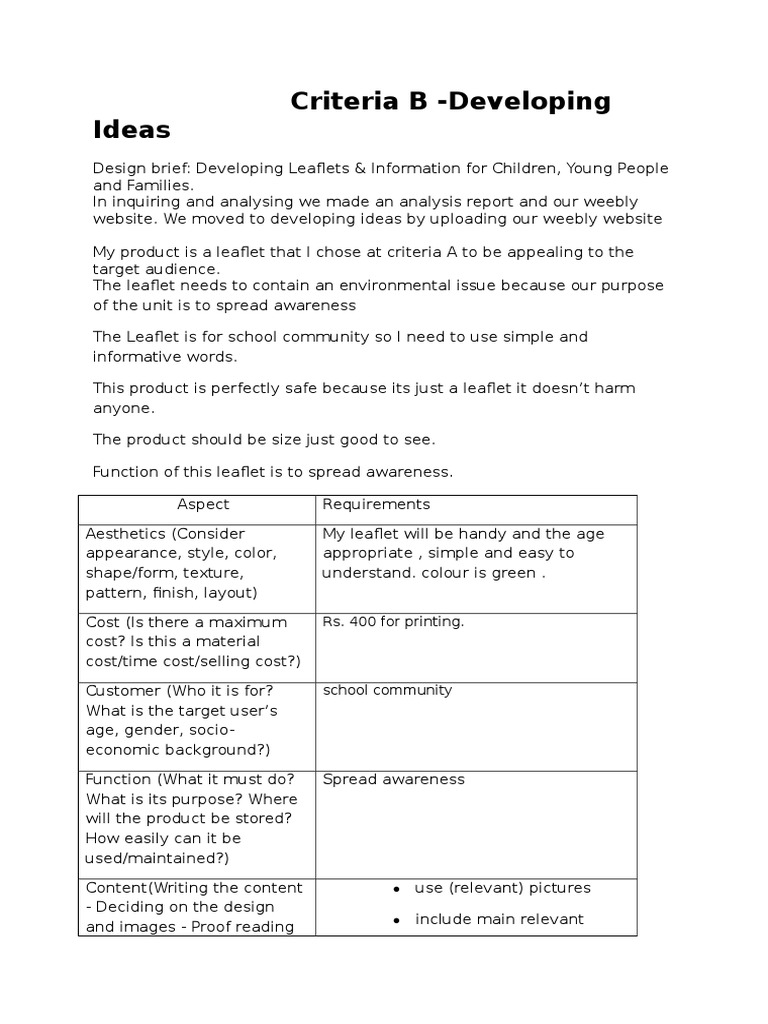 Criteria B - Developing Ideas: Rs. 400 For Printing | PDF | Ellipsis ...