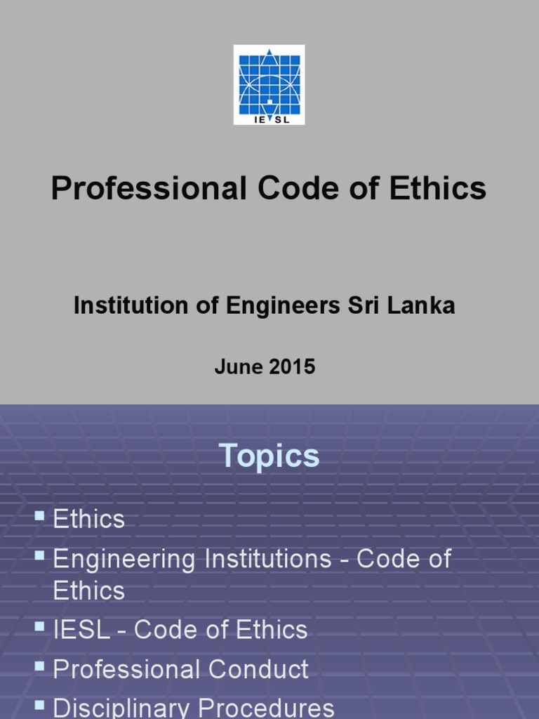 IESL Code of Ethics Conduct | PDF | Engineer | Profession