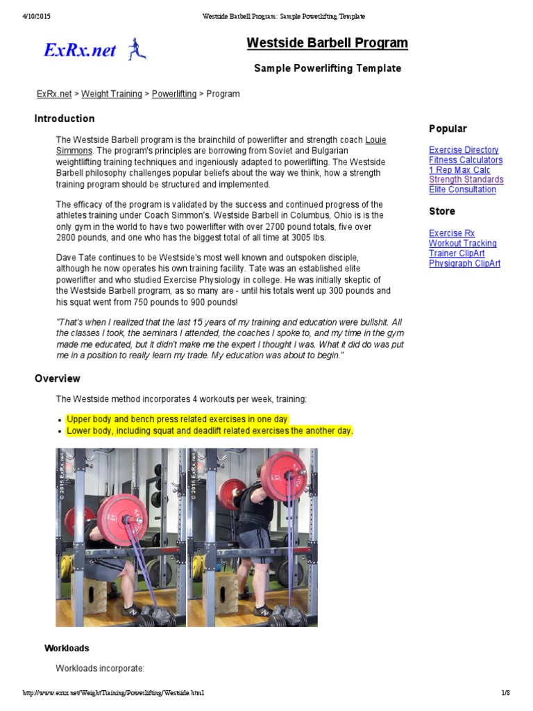 Westside Barbell Program - Sample Template | PDF | Weight Training ...