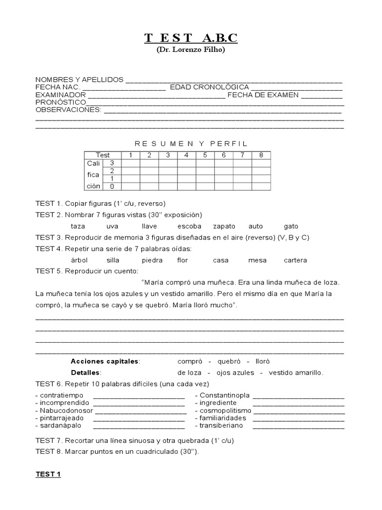 Test A.B.C. de Lorenzo Filho | PDF | Papel | Lápiz
