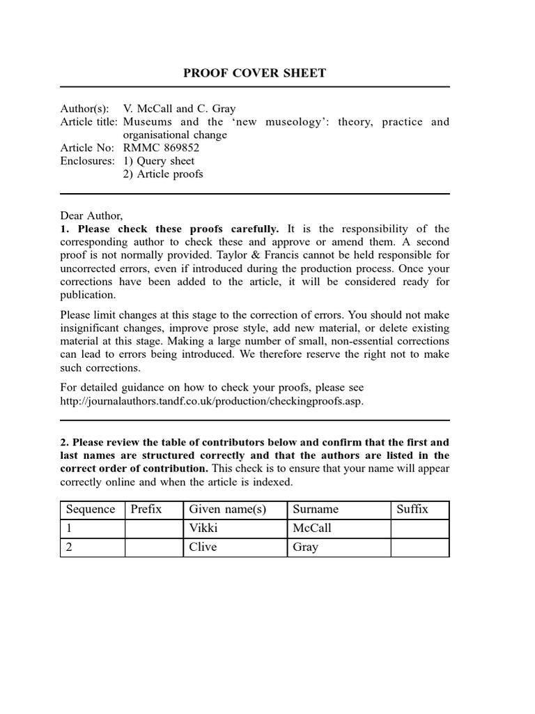 Proof Cover Sheet | PDF | Curator | Museum