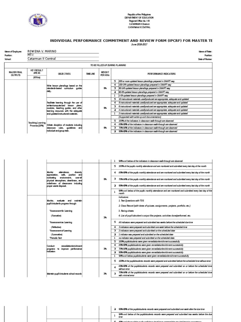 IPCRF For Master Teacher | PDF | Lesson Plan | Educational Assessment
