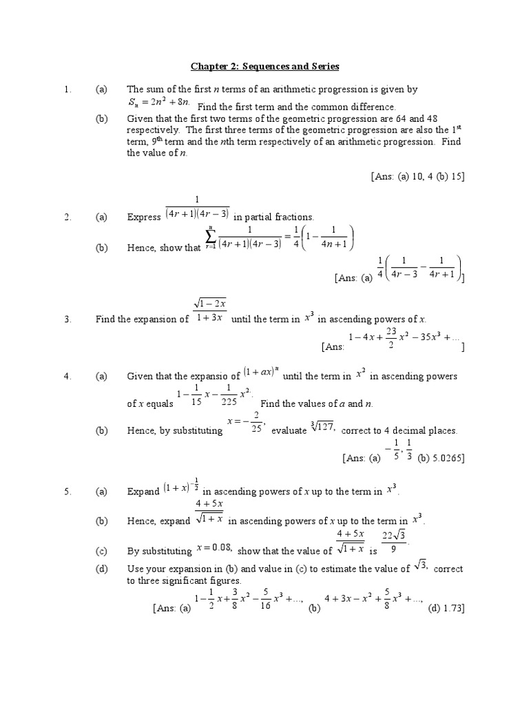 Chapter 2 - Sequences and Series | PDF | Arithmetic | Mathematical Notation