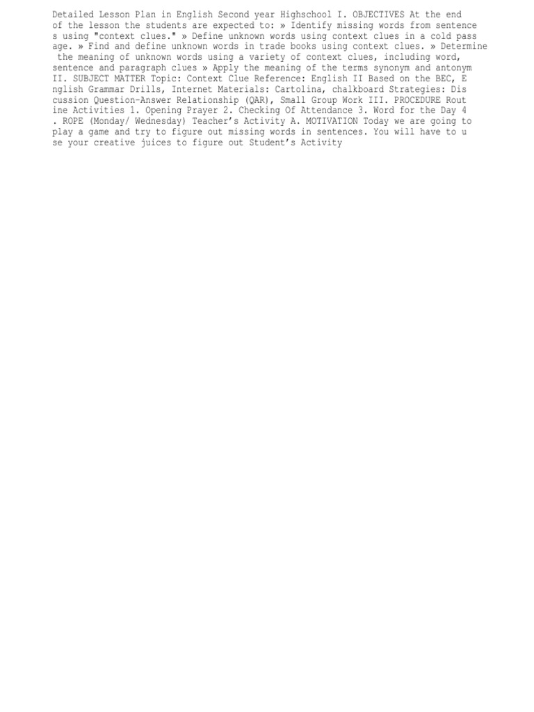 Context Clues Lesson Plan for High School | PDF