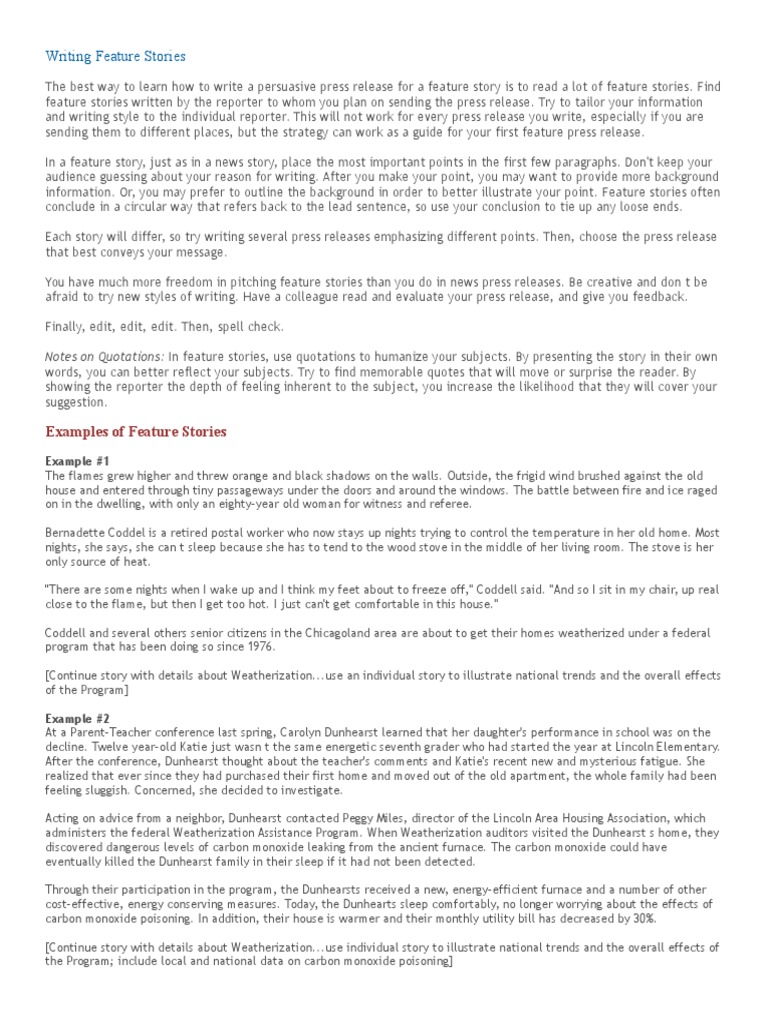 Writing Feature Stories | PDF | Press Release | News