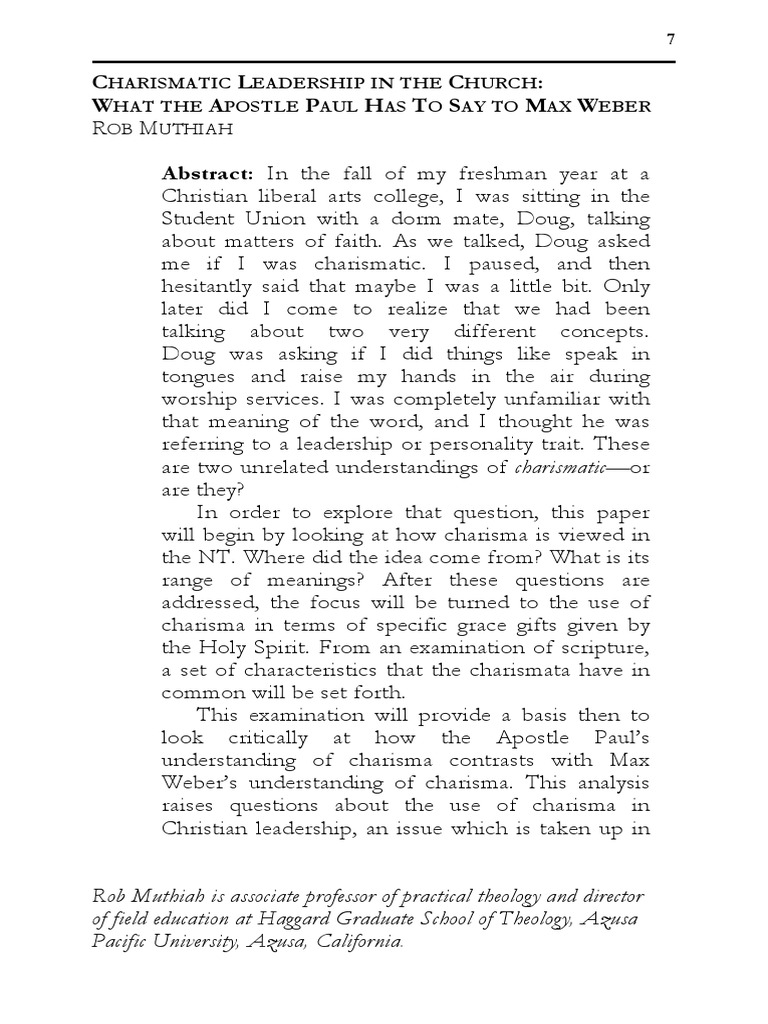 Charismatic Leadership in The Church | PDF | Charisma | Max Weber