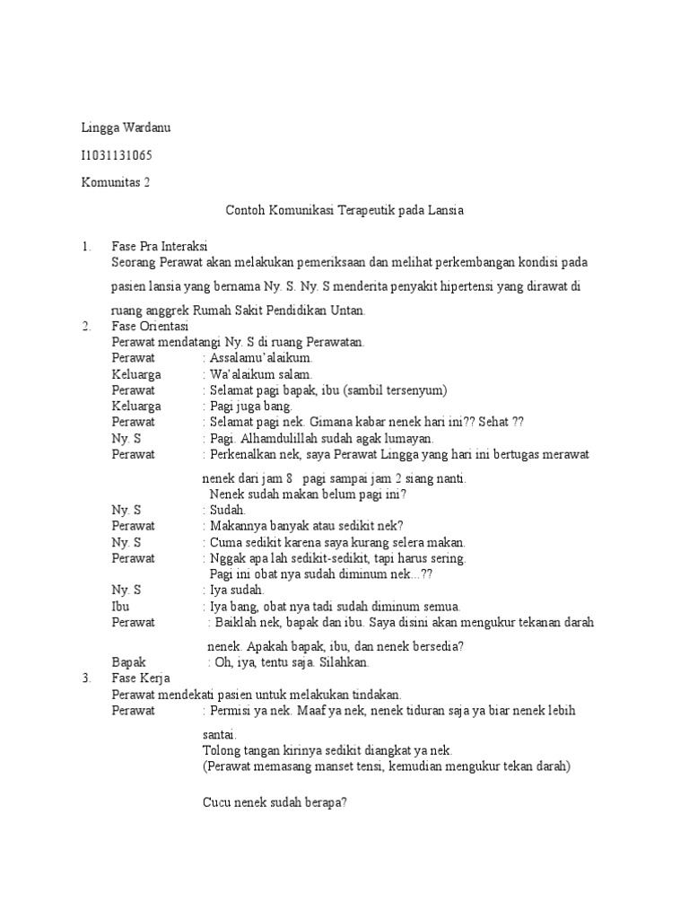 Contoh Komunikasi Terapeutik Pada Lansia | PDF | Gaya Hidup
