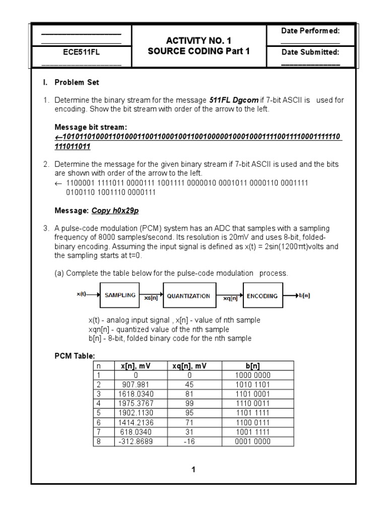 ECE511FL Activity1a1 | PDF | Analog To Digital Converter | Sampling (Signal Processing)