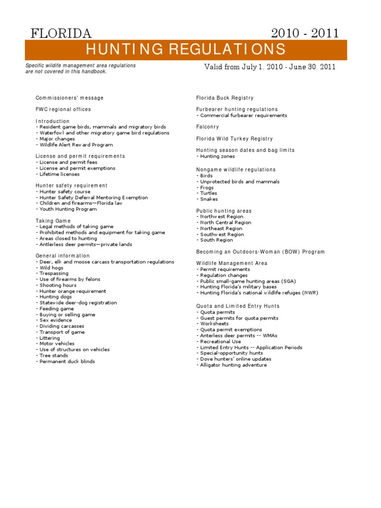 2010-11 Florida Hunting Regulations | PDF | Hunting | Firearms