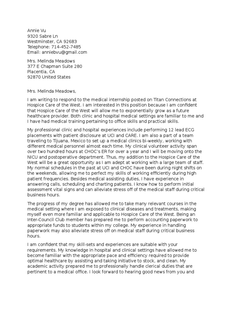 Cover Letter Hospice | PDF