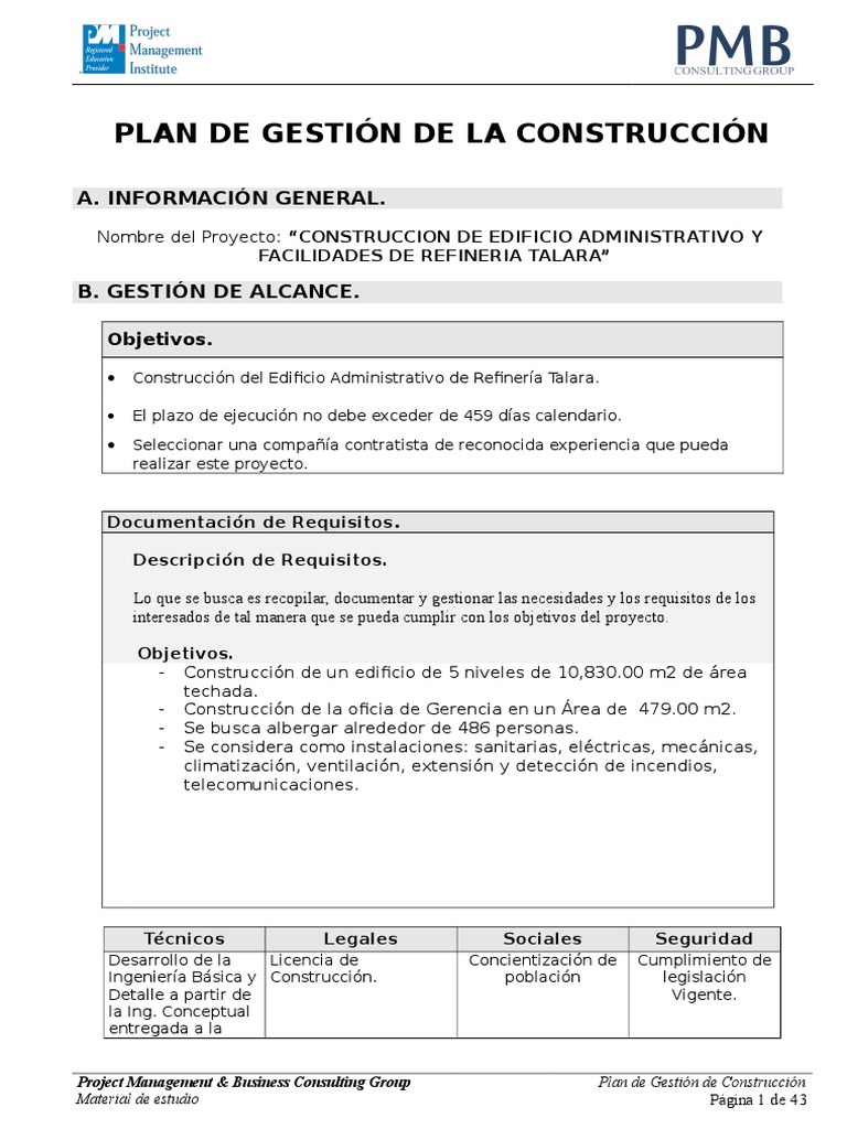 Plan de Gestión de Construcción Oficinas Petroperú | PDF | Hormigón ...